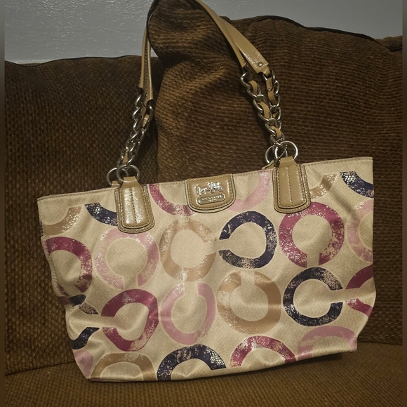 Coach | Bags | Coach Chain Tote Purse In Signature Canvas | Poshmark